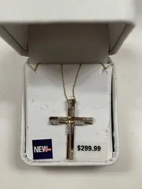 Jewelry | 1k Gold Diamond Cross Necklace Pendant W Chain Real Gold ...